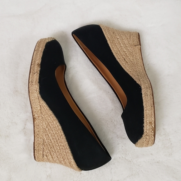 J. Crew | Shoes | J Crew Seville Black Canvas Slip On Espadrille Wedges ...